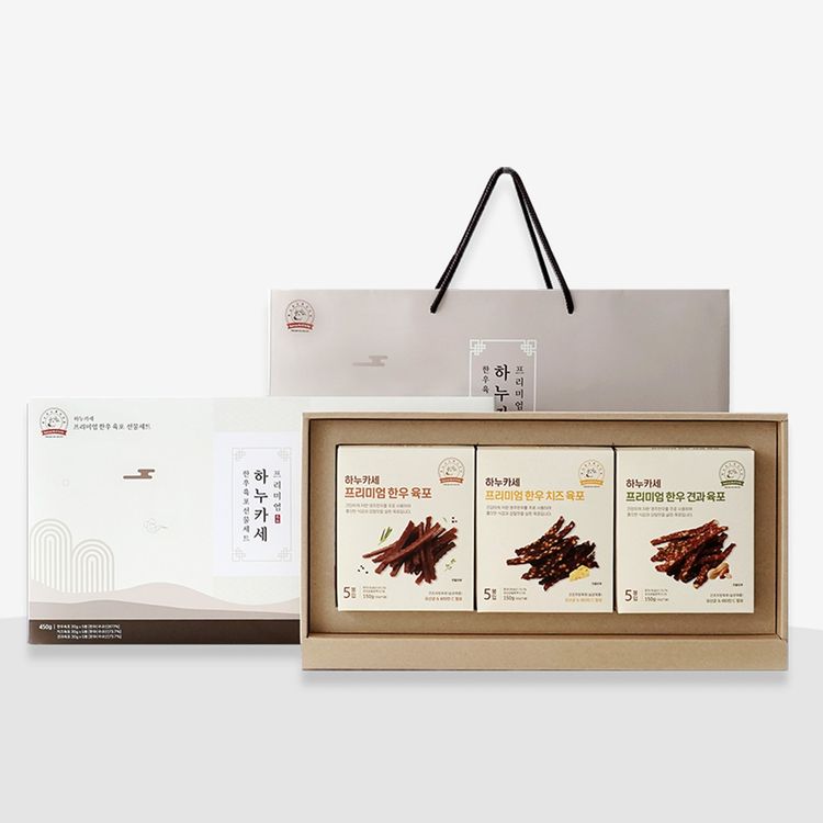 비밀특가 임박세일 하누카세 프리미엄 한우 육포 3종 선물세트 450g 쇼핑백 증정 홈플러스 판매자택배