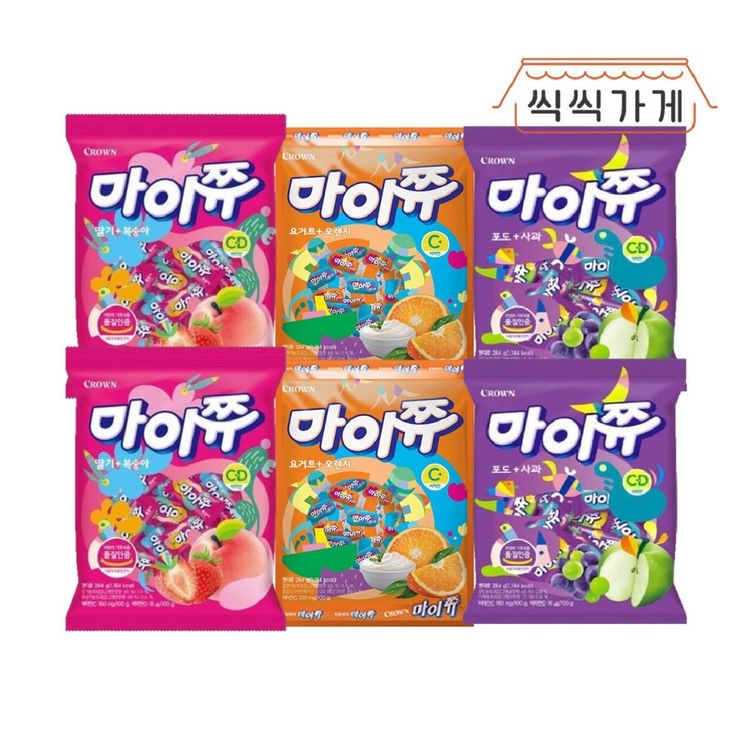 씩씩가게 마이쮸 284g 3종 2개씩 딸기복숭아 포도사과 요거트오렌지 홈플러스 택배배송