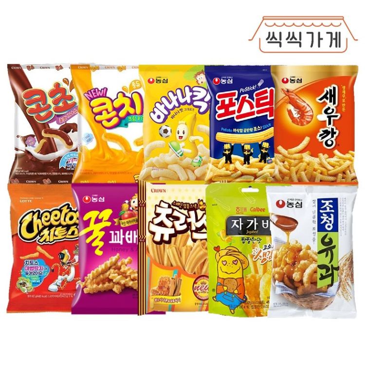 씩씩가게 키다리 봉지과자 10종치토 츄러스 콘초 콘치 새우 포스 꿀꽈 조청 바나 자가 홈플러스 택배배송