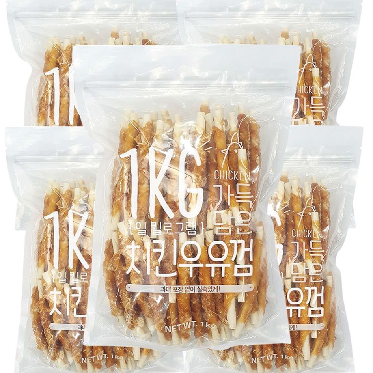 슈퍼츄 일킬로그램 가득 담은 치킨우유껌 스틱 1kg X 5봉 강아지 대용량간식 개껌 홈플러스 택배배송