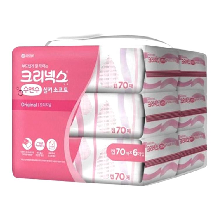 크리넥스 수앤수 실키소프트 물티슈 캡형 70매 X 6개기한임박 홈플러스 택배배송