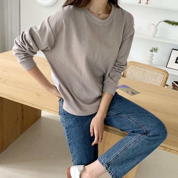 여자 라운드넥 스티치라인 배색 맨투맨 티셔츠 홈플러스 택배배송