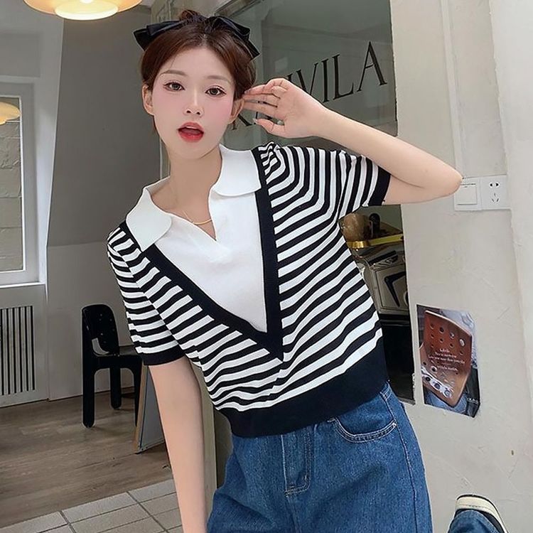 모던 Nc224ac974d 세련 여름 봄 컬러 단가라코디 브이넥 반팔 니트 홈플러스 택배배송