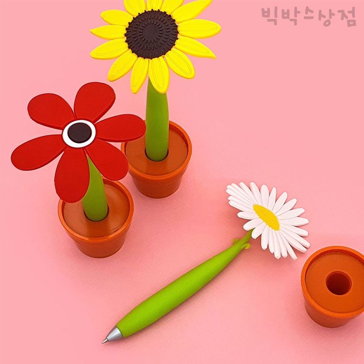 화분 실리콘 볼펜 1p 랜덤 데이지 해바라기 빨간꽃 사무실 책상 꾸미기 필기구 문구 팬시 홈플러스 택배배송