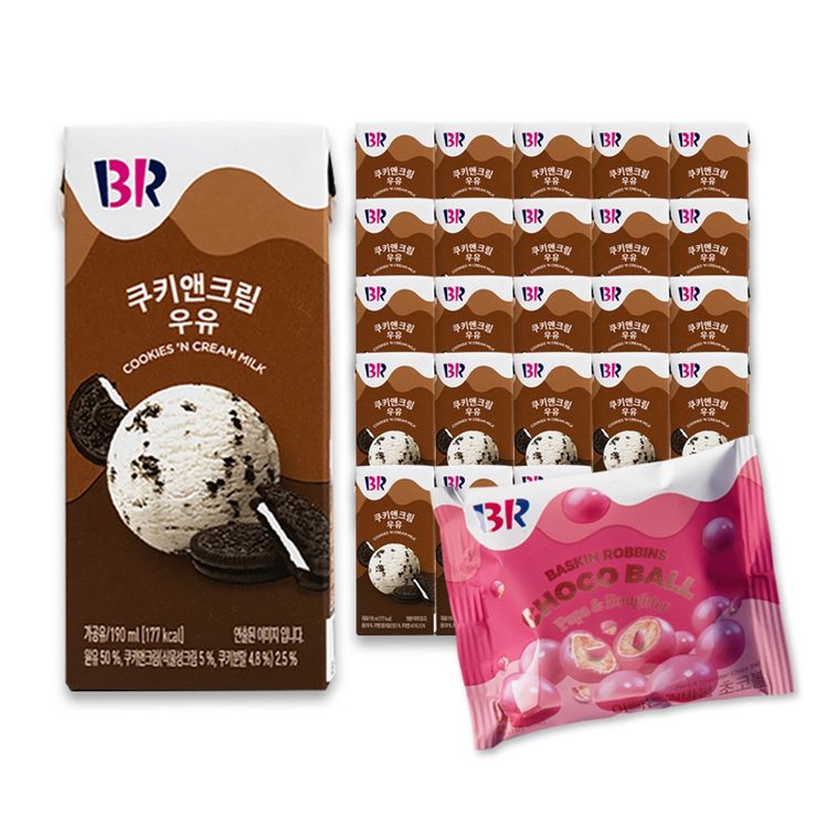 배스킨라빈스 멸균우유 쿠키앤크림 24팩아빠는 딸바봉 초코볼 12개1박스 홈플러스 택배배송