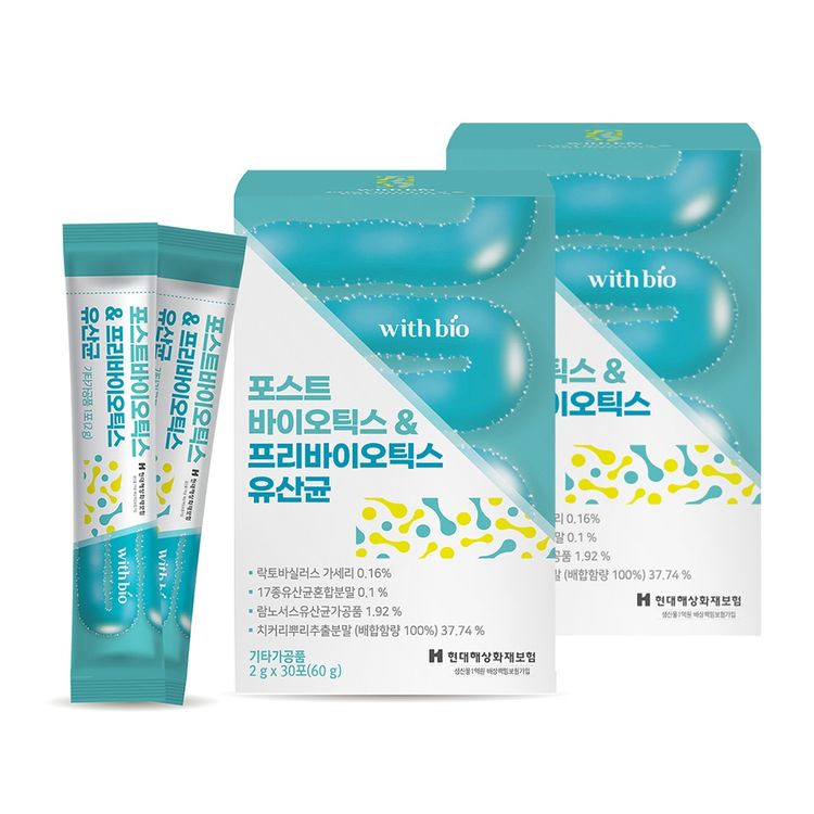 Withbio 포스트 프리 프로 바이오틱스 유산균 30포x2 홈플러스 택배배송