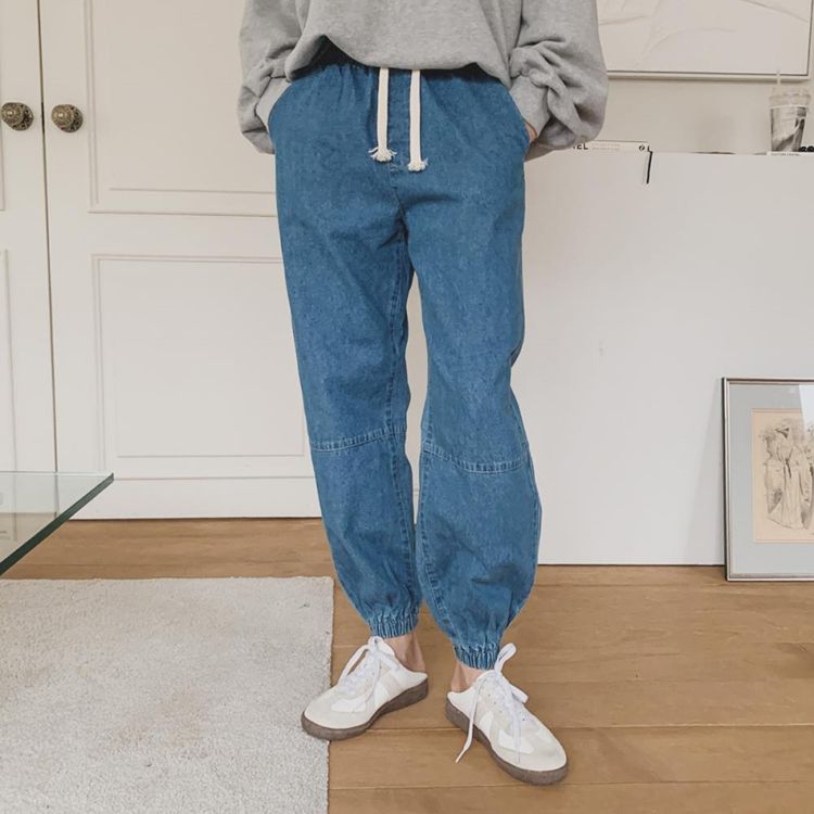 여자 데일리 캐주얼룩 밴딩 절개 데님 조거 팬츠 홈플러스 택배배송