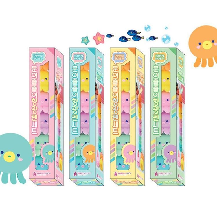 문어 줄줄이 5색 형광펜세트 3p 필기 다꾸 학용품 홈플러스 택배배송