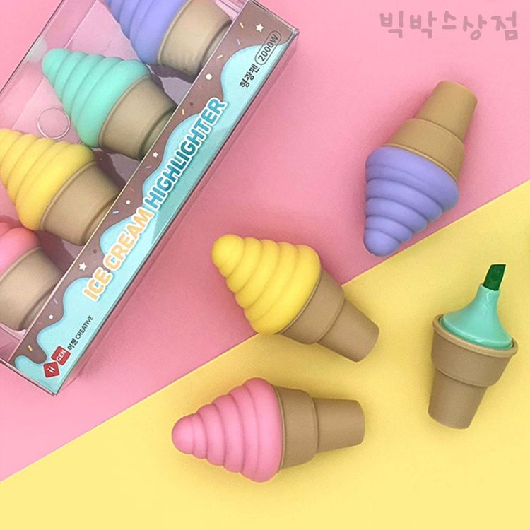 2000 이젠 아이스크림 형광펜 4색 1개 필기 단체선물 포인트볼펜 필기 메모 공부 학용품 홈플러스 택배배송