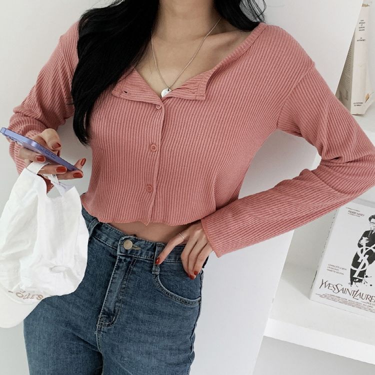 여자 골지 스판 숏기장 긴팔 솔리드 키작녀 가디건 홈플러스 택배배송