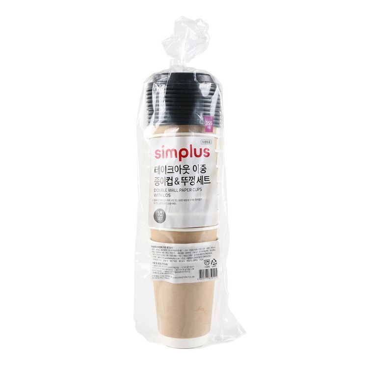 Simplus 이중 테이크아웃 종이컵and뚜껑세트355ml 10p 홈플러스