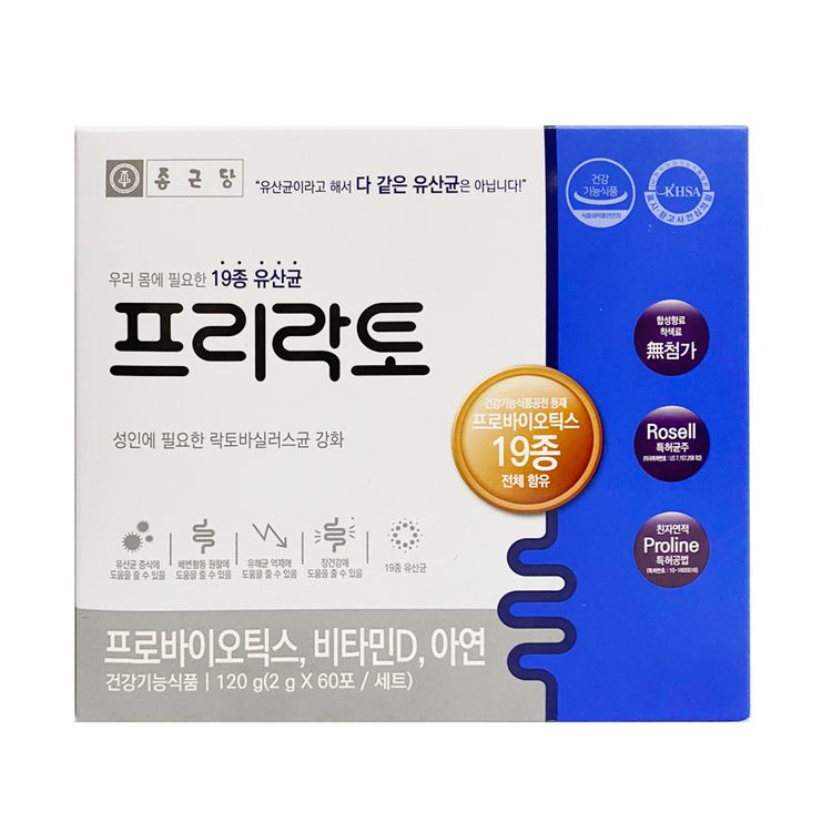 종근당 19종 유산균 프리락토 60포 비타민d 아연 202308 홈플러스 택배배송