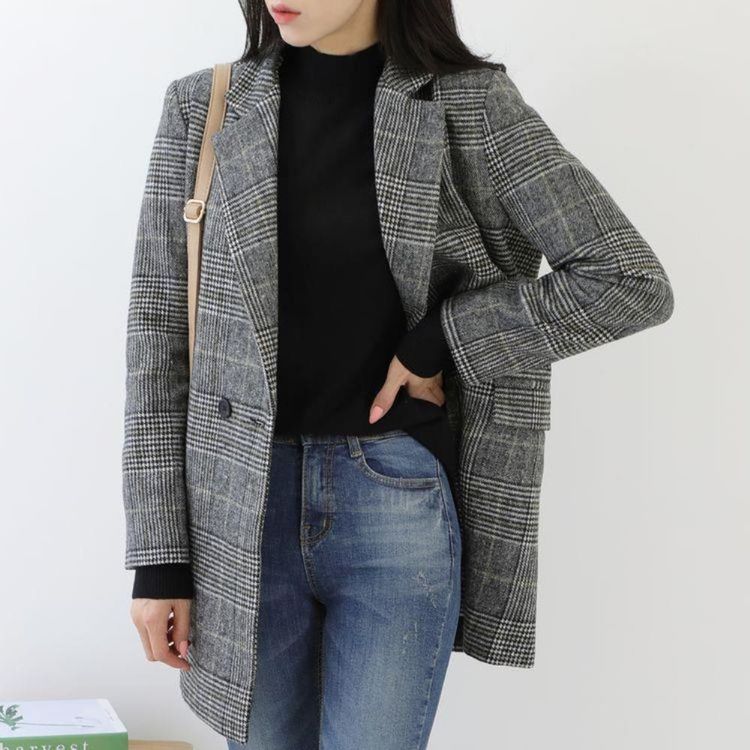 여자 테일러드 블레이저 울원단 체크 힙커버 자켓 홈플러스 택배배송