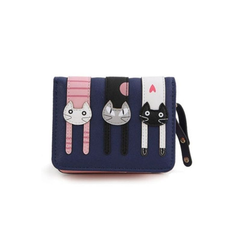 귀여운 3고양이 인조pu 12cm 네이비 고양이 반지갑 홈플러스 택배배송