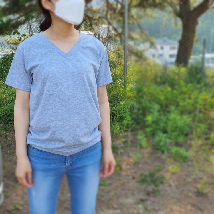 순한 무지 면 기본 반팔 브이넥 티셔츠 남여 그레이 홈플러스 택배배송
