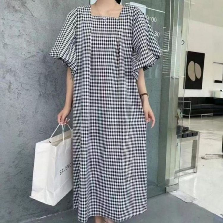 여름 인기 여성 체크 반팔 감성 루즈 오버 핏 롱 원피 홈플러스 택배배송