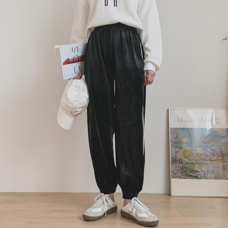 여자 사이드 배색 밴딩 조거 벨벳 벨루어 팬츠 홈플러스 택배배송