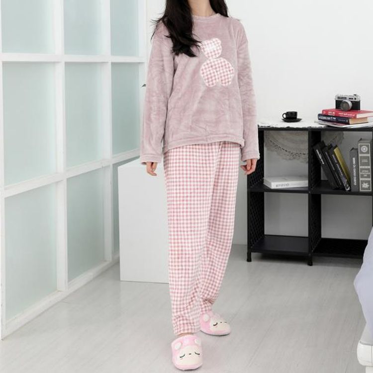 빅토 극세사 수면잠옷 상하세트 체크베어핑크 홈플러스 택배배송