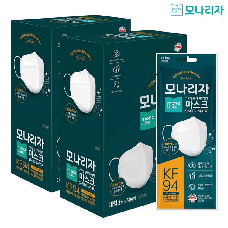 모나리자 스마일 황사 미세먼지 마스크 대형 Kf94 X 60매입 홈플러스 택배배송