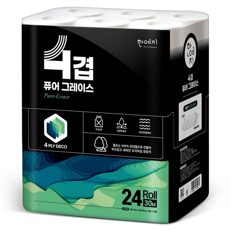 한예지 퓨어그레이스 4겹 천연펄프 화장지 30m 24롤 1팩 홈플러스 택배배송