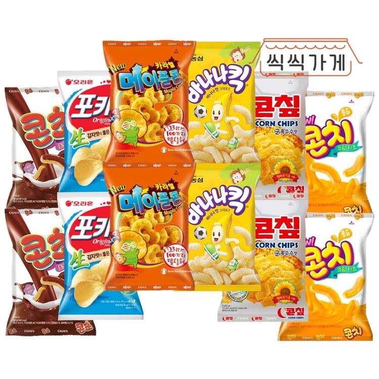 씩씩가게 밀가루 없는 과자6종 2개씩 콘치 콘초 바나나킥 콘칩 포카오리 카메 홈플러스 택배배송