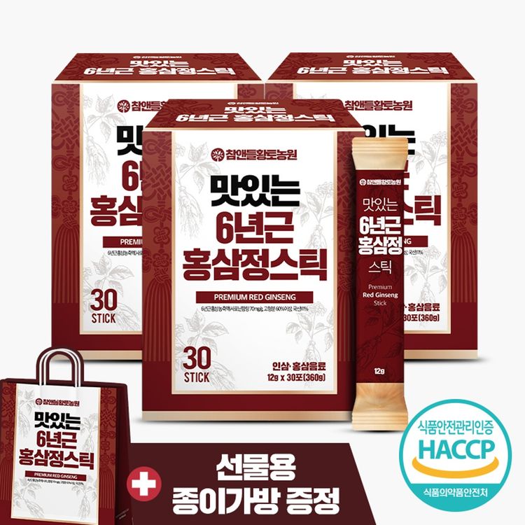 참앤들황토농원 맛있는 6년근 홍삼정 원액 스틱 3박스12gx90포 전용쇼핑백증정 홈플러스 택배배송