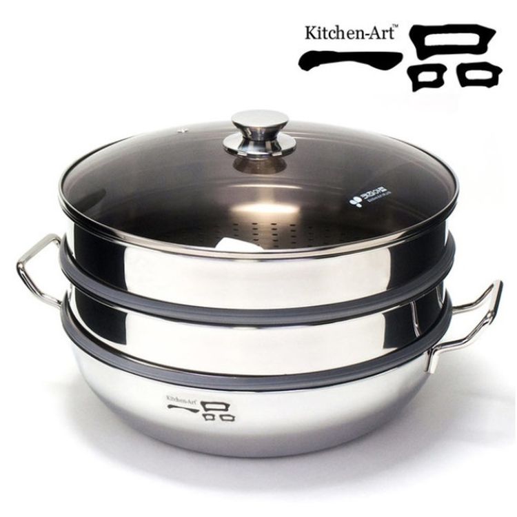 키친아트 통3중 인덕션 3단 찜냄비 33cm 스텐 냄비 양배추 고구마찜기 전골냄비 홈플러스 택배배송
