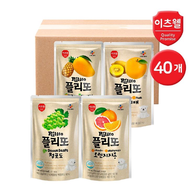 Cj 플리또 과일주스파우치 130ml 혼합40개키위배10오렌지10망고10청포도10 홈플러스 택배배송