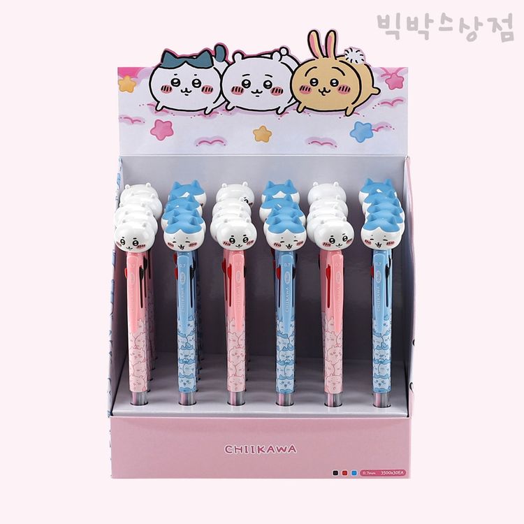 먼작귀 마스코트 3색볼펜 30개입 Box 07mm 치이카와 캐릭터 멀티펜 부드러운볼펜 홈플러스 택배배송