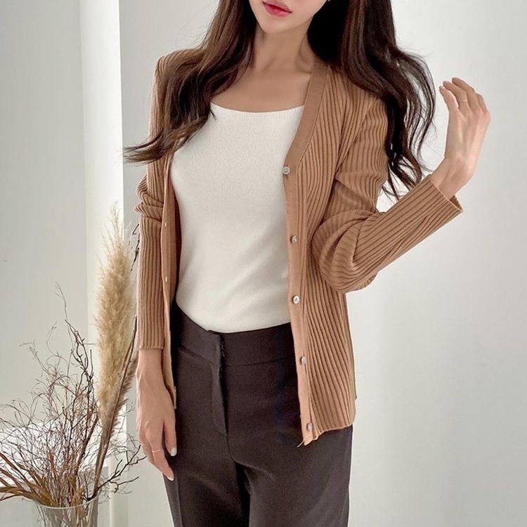 여자 골지 슬림핏 긴팔 브이넥 베이직 무지 가디건 홈플러스 택배배송
