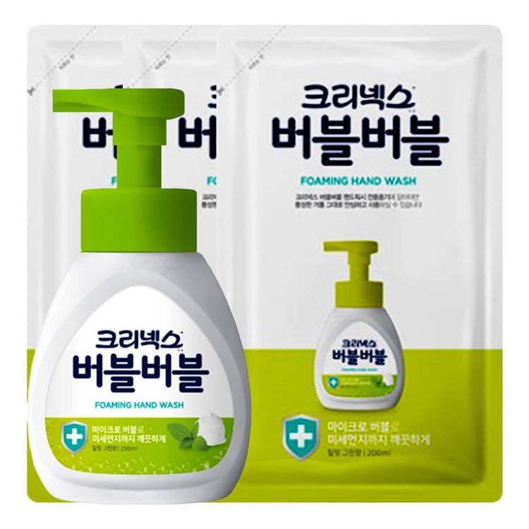 크리넥스 버블버블 핸드워시 힐링그린향용기 250ml 1개 리필 200ml 3개 홈플러스 택배배송