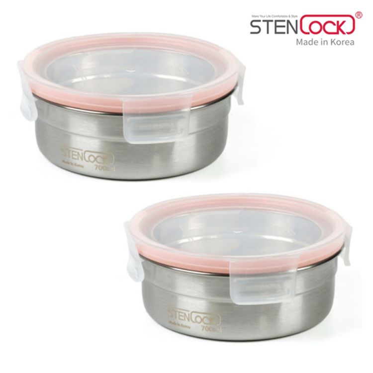 스텐 원형 찬통 5호 700ml 2개세트 반찬통 밀폐용기 도시락통 소분 냉장고정리 김치통 홈플러스 택배배송