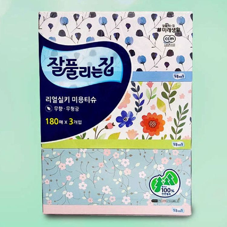 부드러운 미용티슈 180매x3곽 천연펄프 각티슈 화장지 홈플러스 택배배송