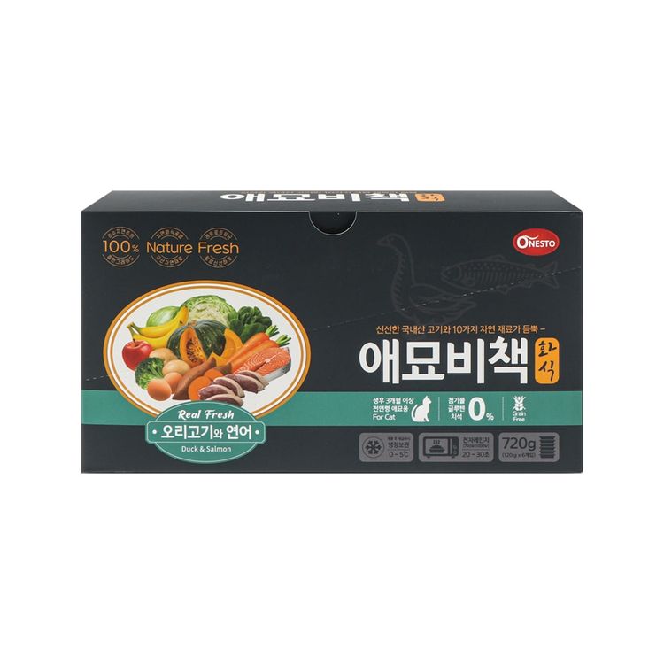 애묘비책 화식사료 오리고기와 연어 1박스 120g 6개입 고양이용 홈플러스 택배배송