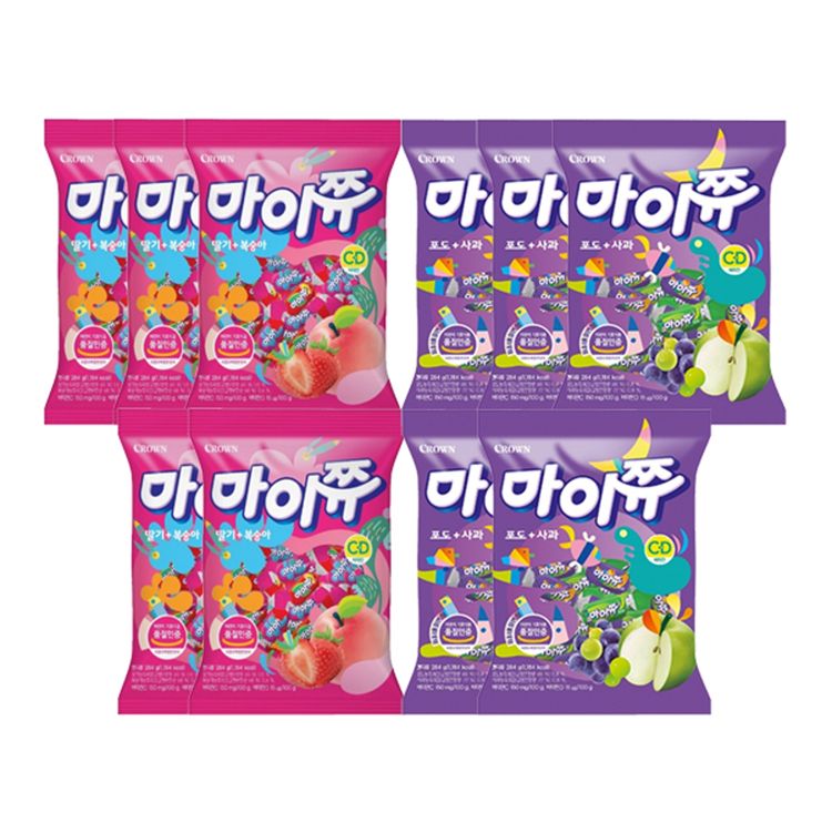 크라운 마이쮸 284g 딸기복숭아5봉 포도사과 5봉 총 10봉 무료배송 홈플러스 택배배송
