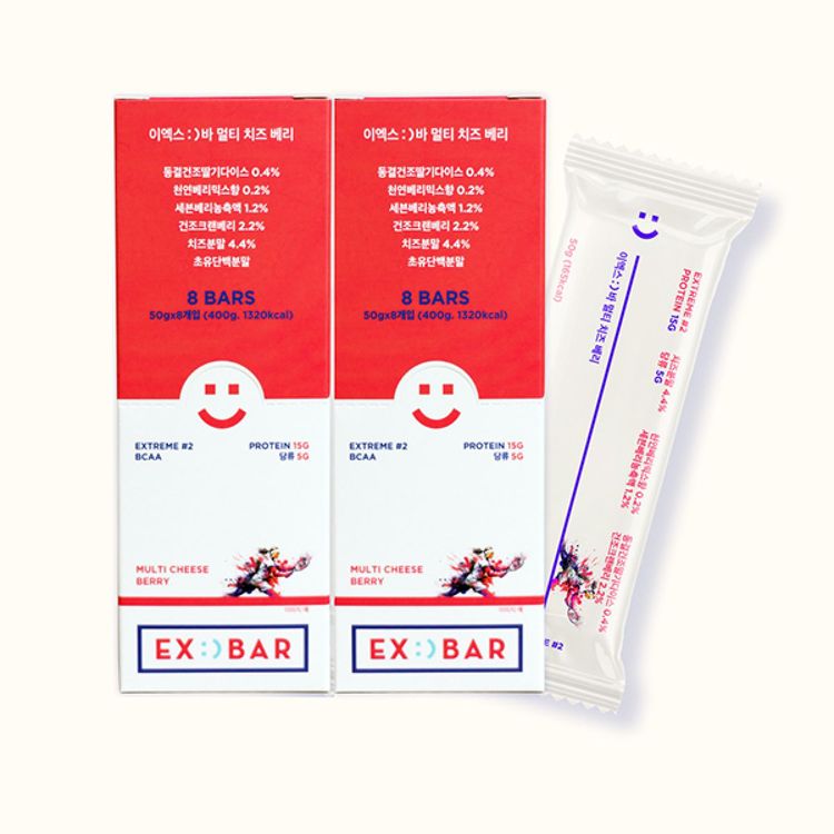 이엑스바 멀티 치즈베리 2박스박스당 50g X 8개 무설탕 단백질바 프로틴바 홈플러스 택배배송