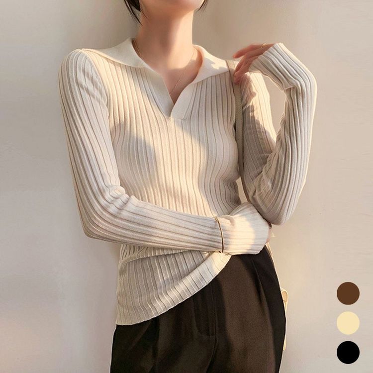 여성 골지 브이넥 카라 스타일 긴팔 니트 티셔츠 홈플러스 택배배송