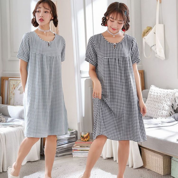 여성 2색 프리사이즈 체크무늬 일자 원피스형 잠옷 홈플러스 택배배송