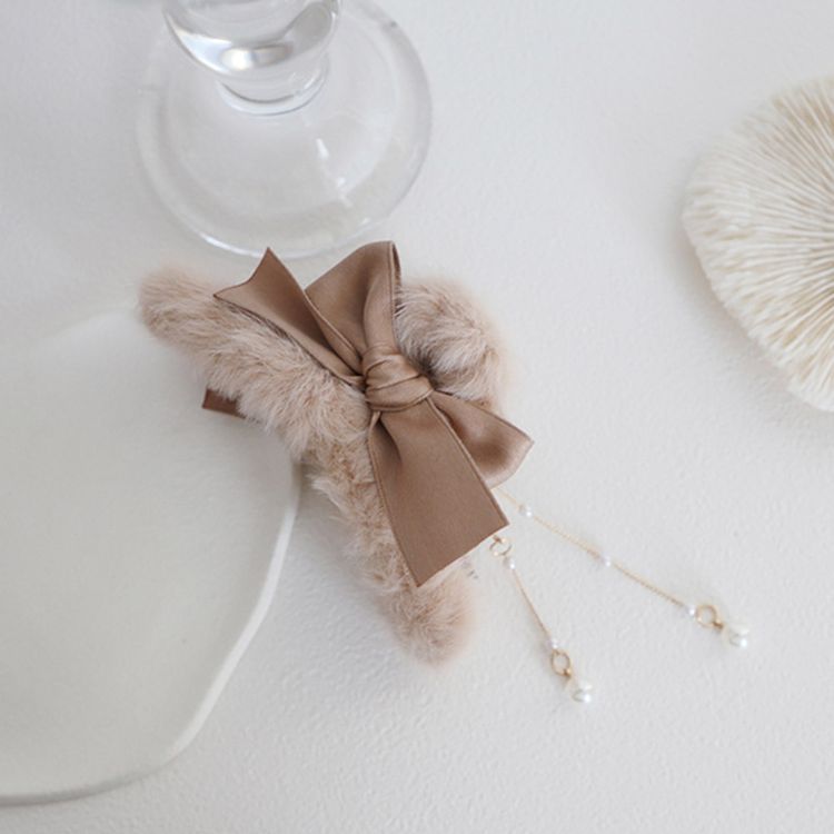 리본 진주 체인 밍크 퍼 겨울 미니 헤어핀 귀여운 집게 고정 올림 집게핀 반묶음 왕리본 홈플러스 택배배송