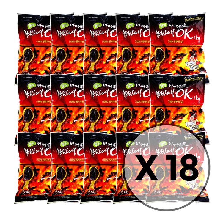 18봉 1kg X18 한방에ok숯 3초 점화 캠핑숯 참숯 구이용 화로숯 착화탄 맹그로브 홈플러스 택배배송