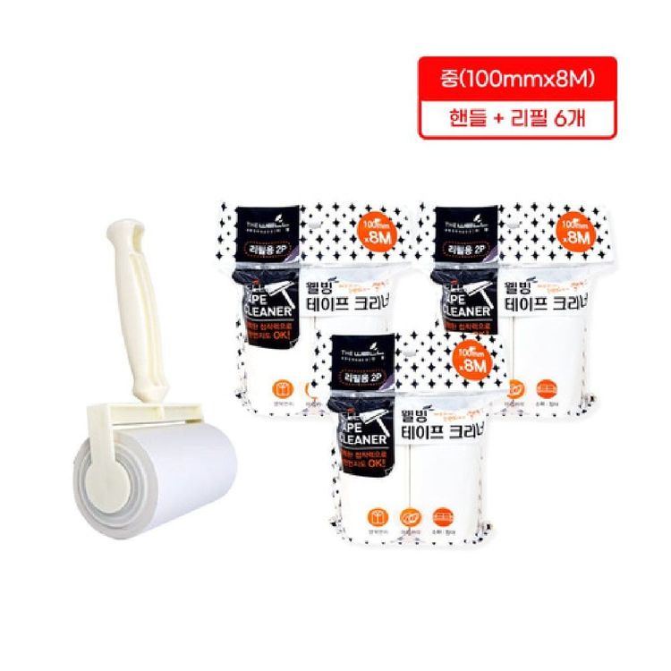웰빙 N9021eeed44 테이프클리너 T형중 10cmx8m 핸들리필 6개 돌돌 홈플러스 택배배송
