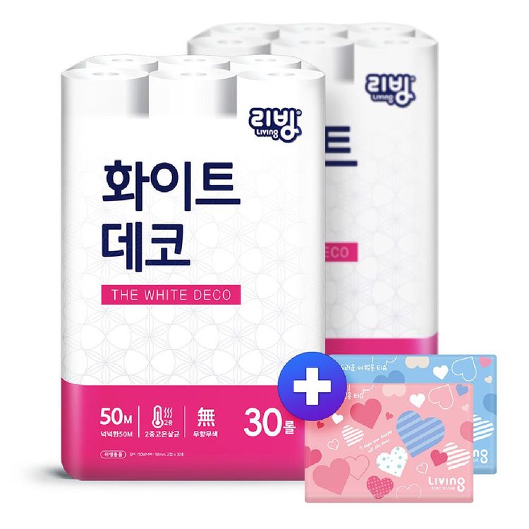 리빙 화이트데코 화장지 50m30롤2팩 여행용40매2팩 홈플러스 택배배송