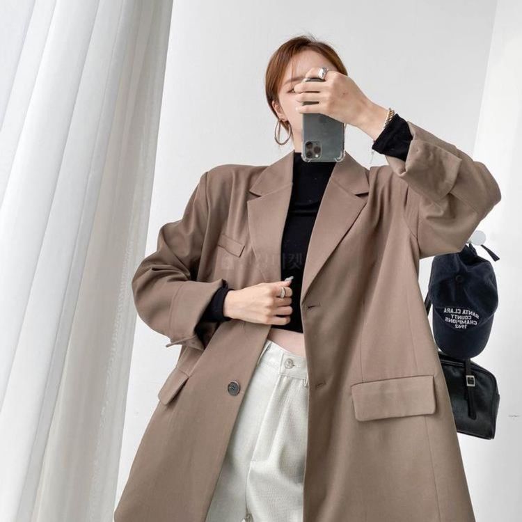 여자 보이프렌드 놈코어룩 솔리드 고스판 오버핏 자켓 홈플러스 택배배송