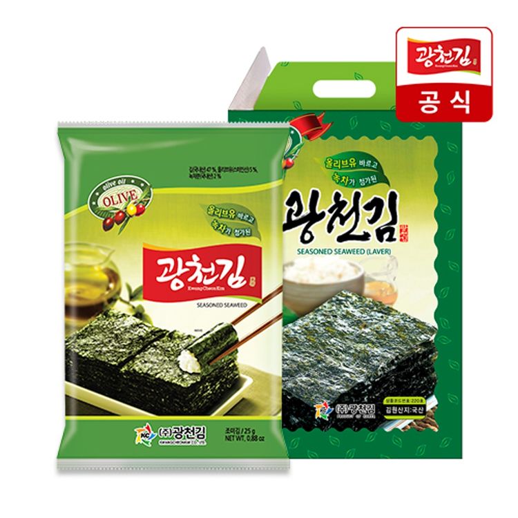 찬솔맛나 광천김 올리브 녹차 전장김 10봉 선물세트 홈플러스 택배배송