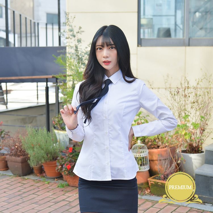 프리미엄 스판 여성 각카라 화이트 셔츠 파랑체크 사이즈s 홈플러스 택배배송