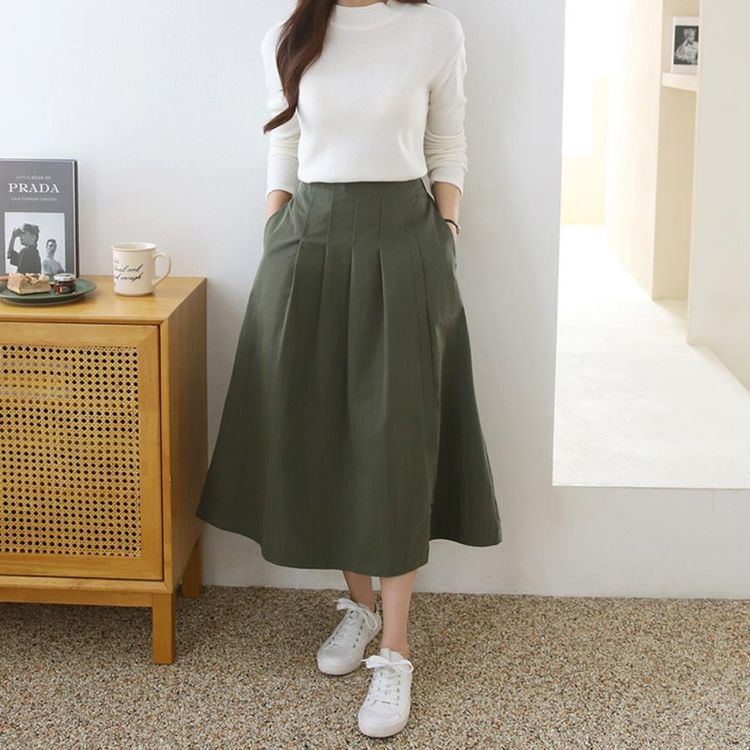 여자 월남치마 A라인 플리츠 솔리드 플레어 롱스커트 홈플러스 택배배송