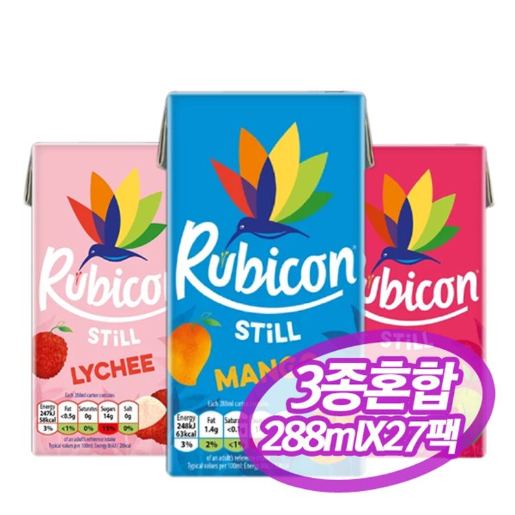 루비콘 열대과일 망고 구아바 리치 3종 혼합구성 Rubicon 288mlx27빨대팩 홈플러스 택배배송