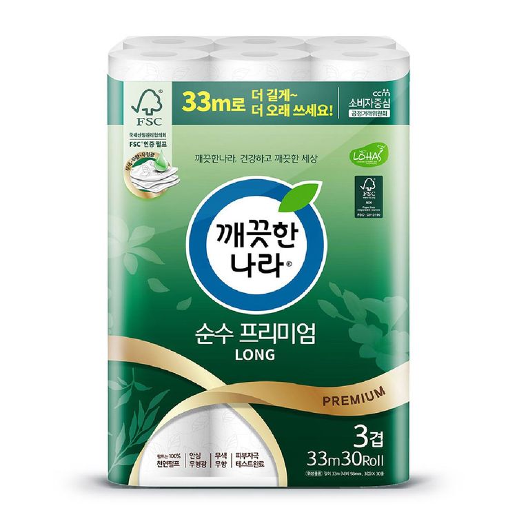 순수 프리미엄 화장지 33m 30롤 1팩 휴지 두루마리 홈플러스 택배배송