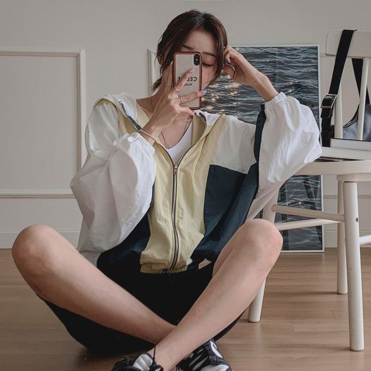여자 배색캐주얼 데일리 간절기 바스락 후드집업 점퍼 홈플러스 택배배송