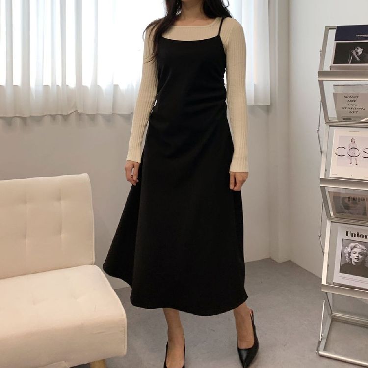 블랙 끈 원피스 어깨끈 셔링 롱원피스 홈플러스 택배배송